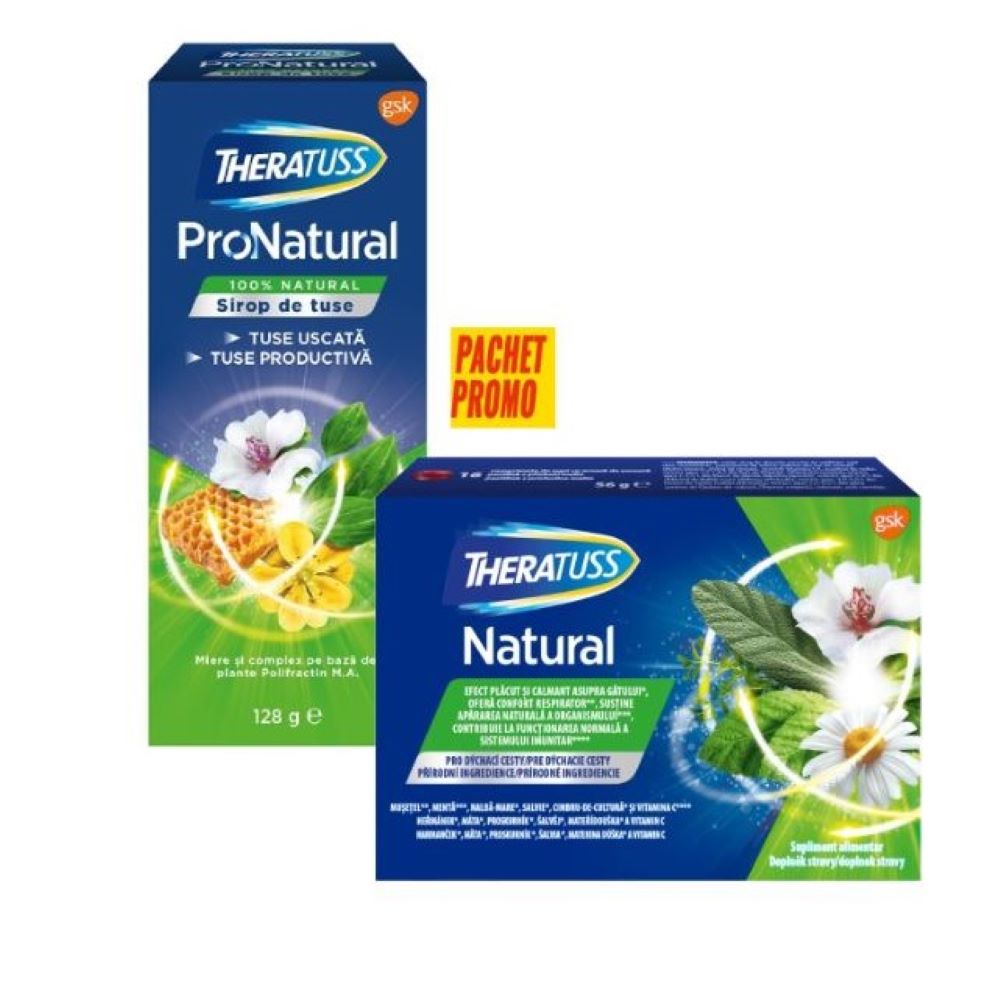 Pachet Theratuss ProNatural sirop x 128g + Theratuss Natural x 16 comp ...